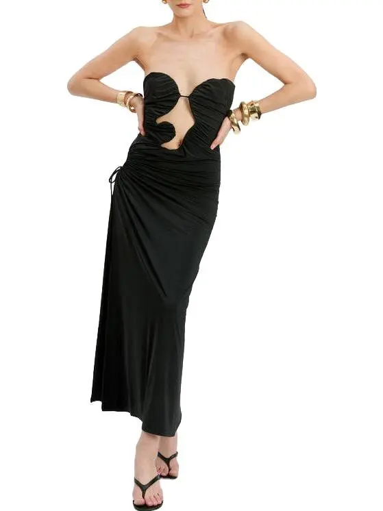 Bardot Alberta Ruched Cutout Strapless Dress - Black