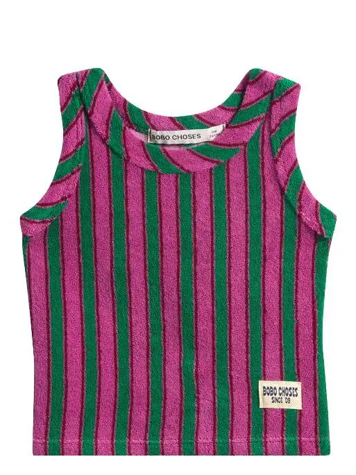 BOBO CHOSES Stripe Terry Cloth Tank - Pink/green Stripe
