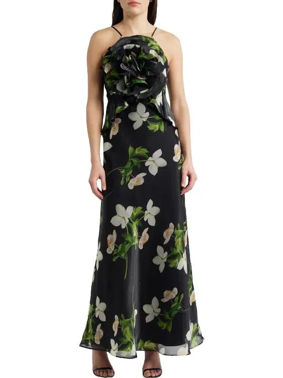 Julia Jordan Floral Organza Gown - Black Multi