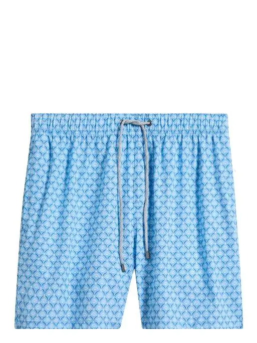 VINTAGE SUMMER Printed Stretch Volley Swim Trunks - Bright Blue