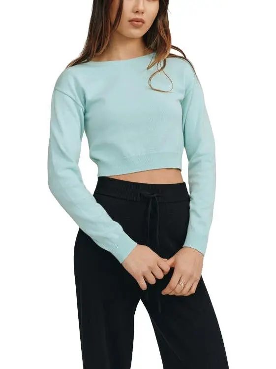 KATHRYN MCCARRON Astrid Long Sleeve Crop Sweater - Glacier Blue