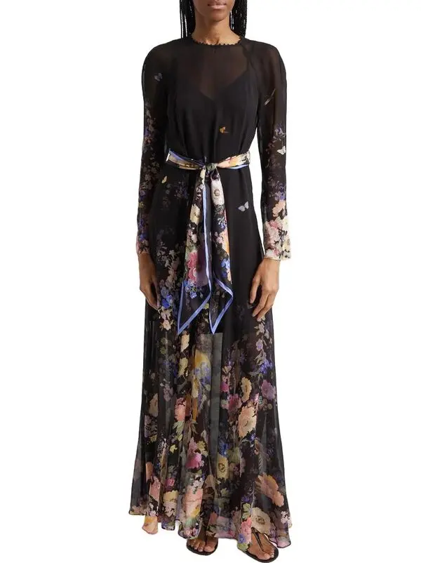 Zimmermann Luna Long Sleeve Maxi Dress - Black Multi Floral