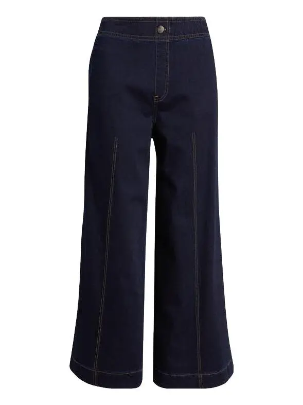 Hue Fine Lines Crop Wide Leg Pants - Black Indigo