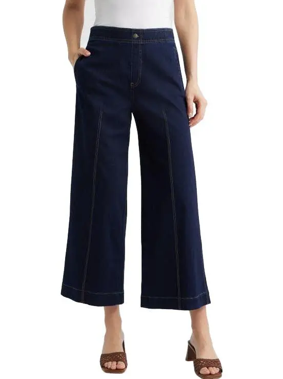 Hue Fine Lines Crop Wide Leg Pants - Black Indigo