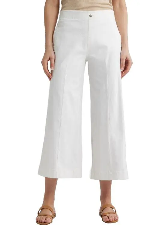 Hue Fine Lines Crop Wide Leg Pants - White