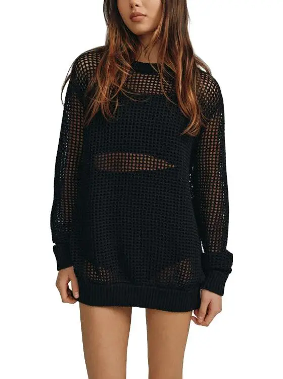 KATHRYN MCCARRON Freja Boyfriend Crochet Sweater - Black