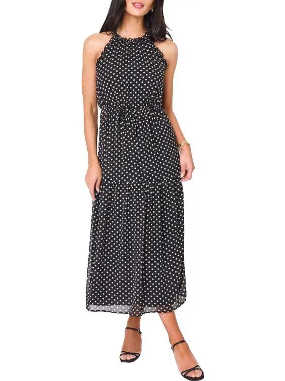 GIBSONLOOK Polka Dot Ruffle Chiffon Dress - Black Pearl Blush Dot