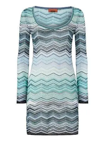 Missoni Viscose Chevron Lamé Mini Dress With Sequins - Turquoise