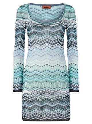 Missoni Viscose Chevron Lamé Mini Dress With Sequins - Turquoise