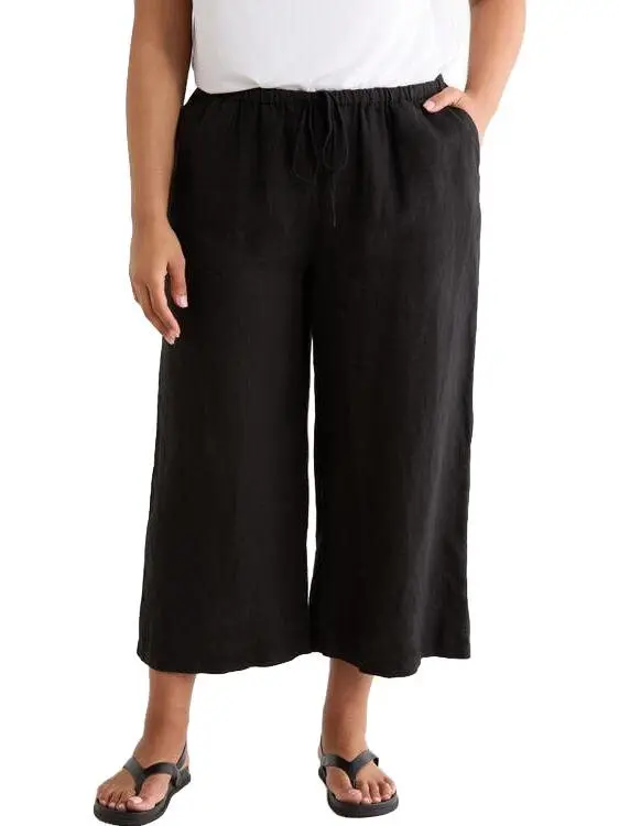 Caslon Wide Leg Crop Linen Pants - Black