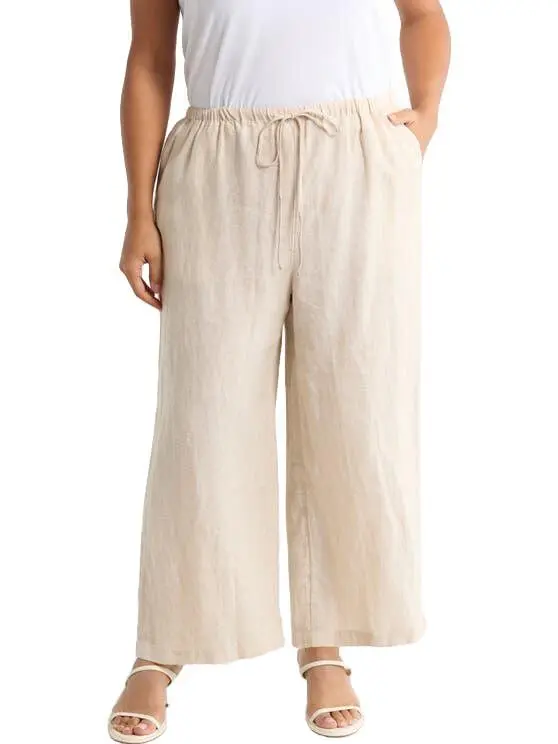 Caslon Wide Leg Crop Linen Pants - Flax