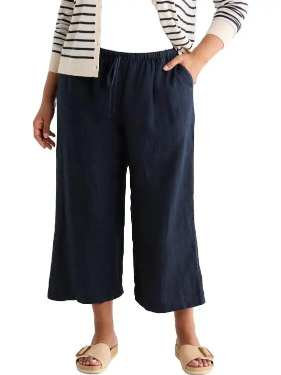 Caslon Wide Leg Crop Linen Pants - Navy Still