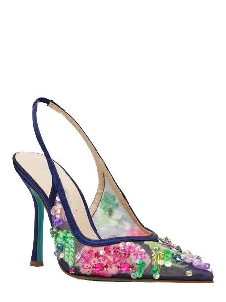 Betsey Johnson Eddie Pointed Toe Slingback Pump - Navy Multi