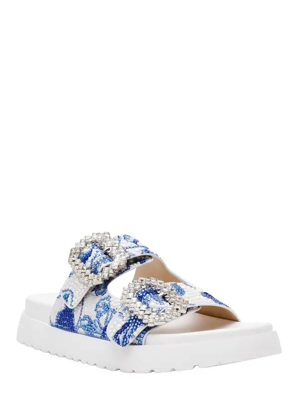 Betsey Johnson Matie Slide Sandal - White/blue Floral