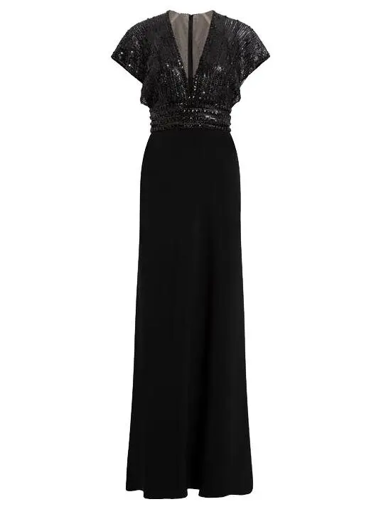 Jenny Packham Sequin V-neck Maxi Dress - Liquorice