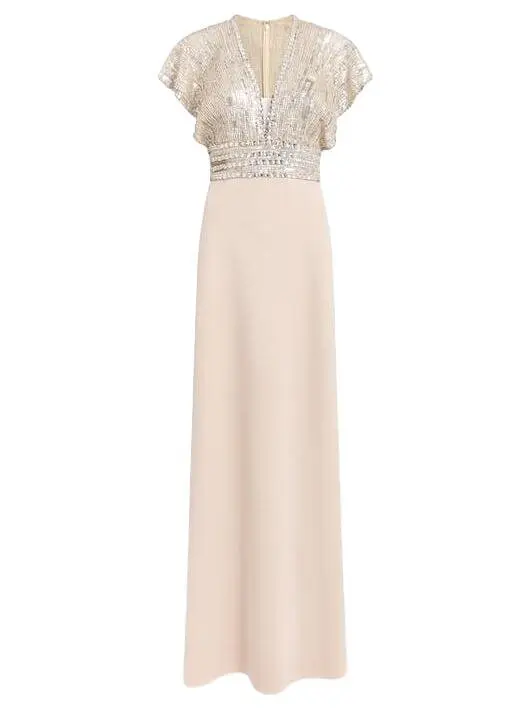Jenny Packham Sequin V-neck Maxi Dress - Moonstone