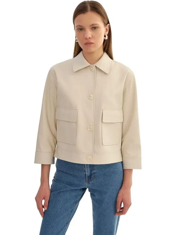 LAMARQUE Elara Faux Leather Jacket - Bone
