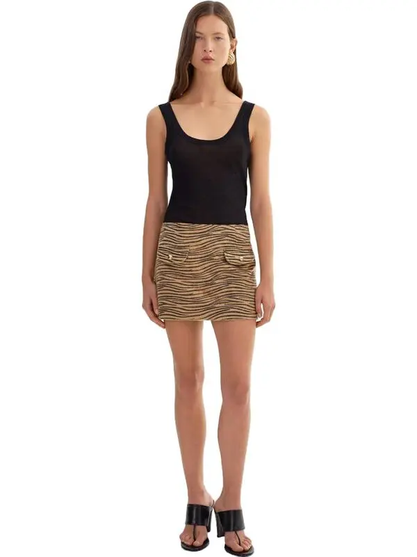 LAMARQUE Faux Hair Tiger Print Mini Skirt - Ivory Tiger