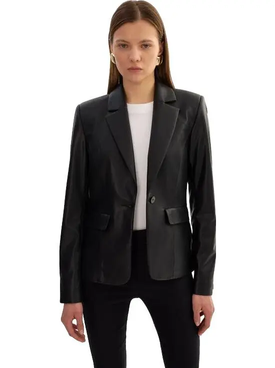 LAMARQUE Davie Faux Leather Fitted Blazer - Black