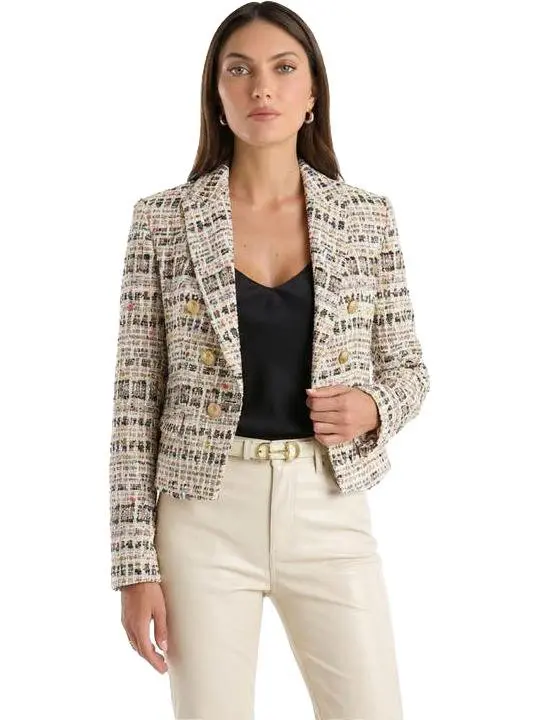 THE NOLI SHOP Gabrielle Double Breasted Tweed Blazer - Ecru