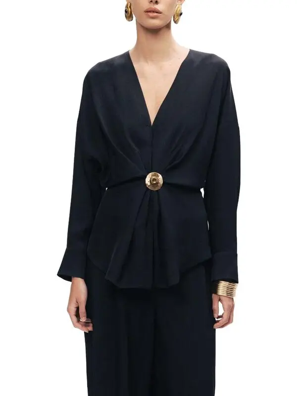 NOCTURNE Draped Buckle-detail Shirt - Black