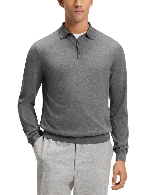 BOSS Lancione Long Sleeve Polo Shirt - Medium Grey