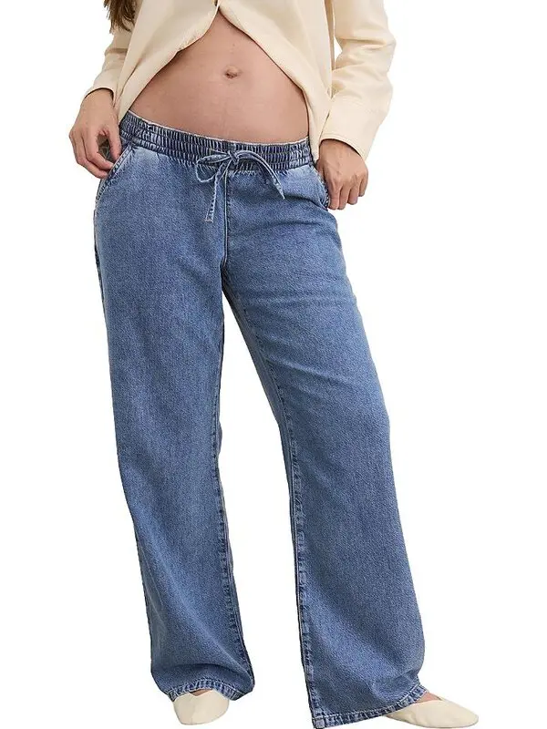 Hatch Collection Drapey Denim Wide Leg Maternity Pant - Vintage Dream Blue
