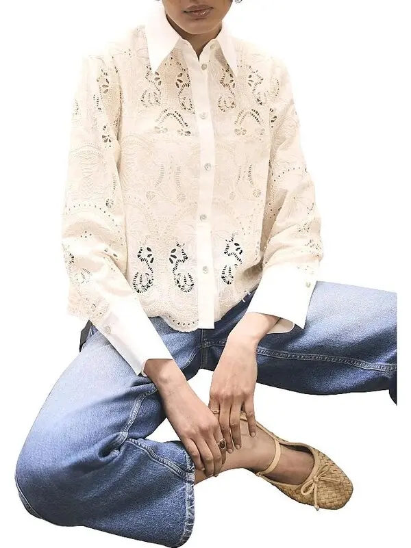 Mint Velvet Crochet Cropped Shirt - Ivory