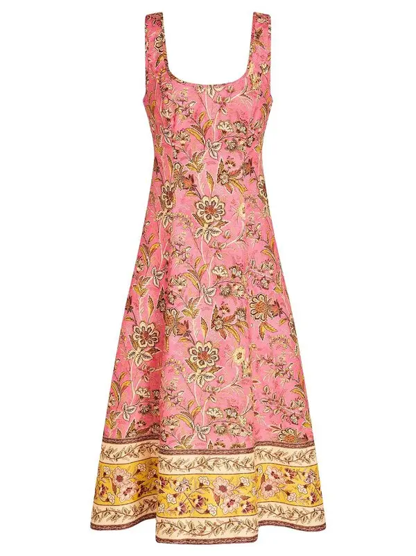 Zimmermann Floral-print Linen Midi Dress With Cutout Detail - Pink