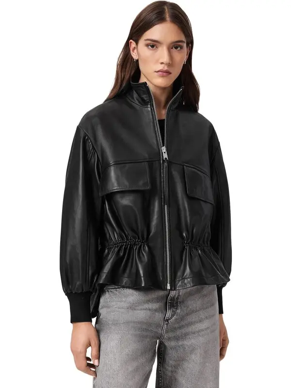 ALLSAINTS Flor Leather Biker Jacket - Black