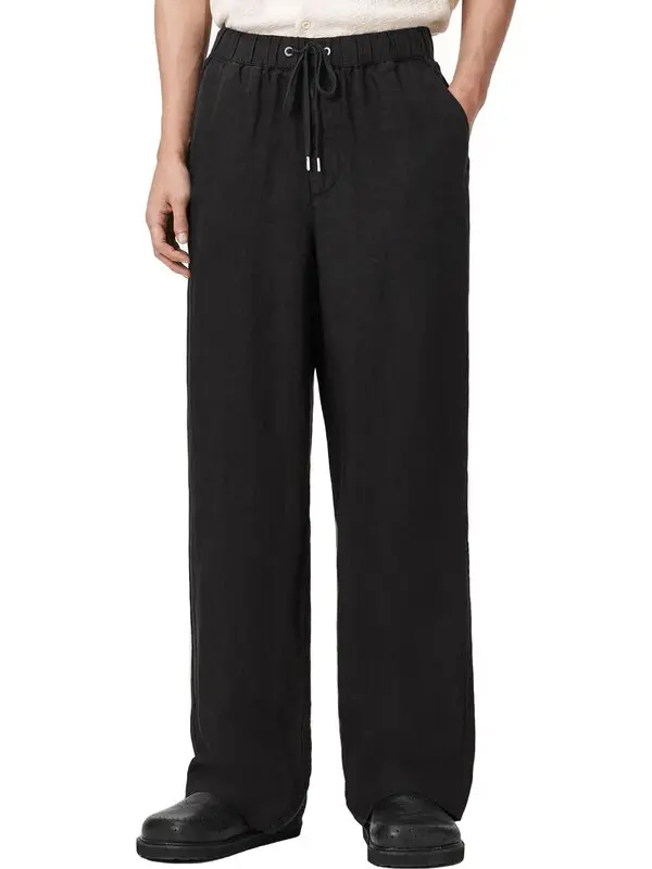 ALLSAINTS Straight Leg Linen Trousers - Shaded Black