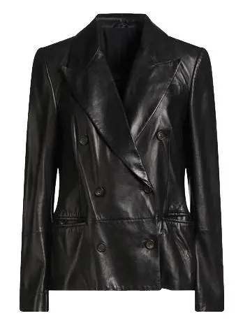 Brunello Cucinelli Double-breasted Leather Blazer - Black