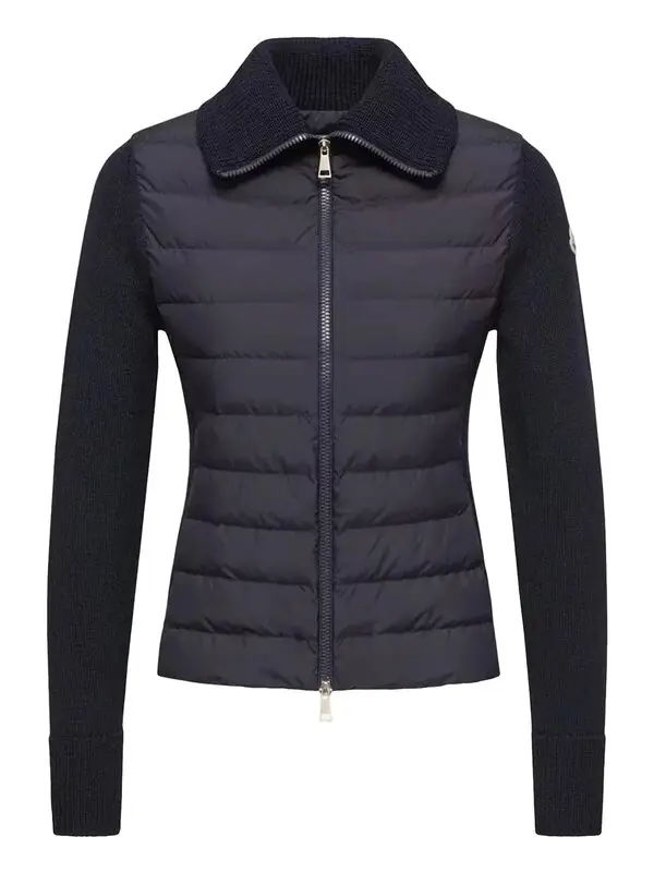 Moncler Wool Blend Padded Zip-up Cardigan - Navy