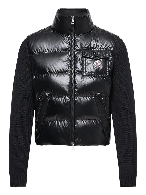 Moncler Cardigan Padded Zip-up Wool Pocket - Black