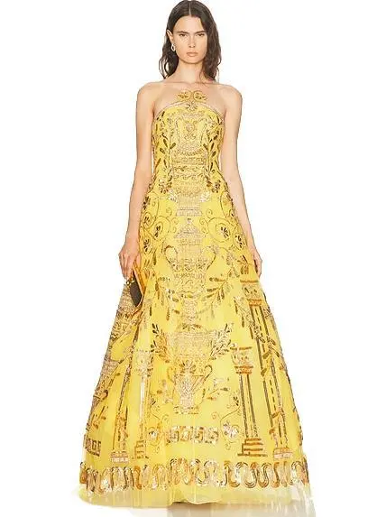 Carolina Herrera Embellished Strapless Gown - Daffodil
