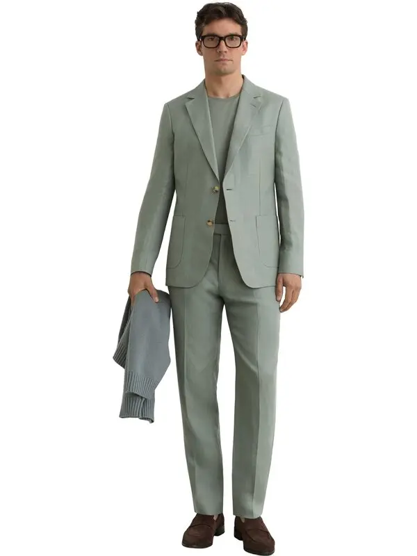 REISS Atlantic Linen-twill Tailored-fit Suit Trousers - Sage
