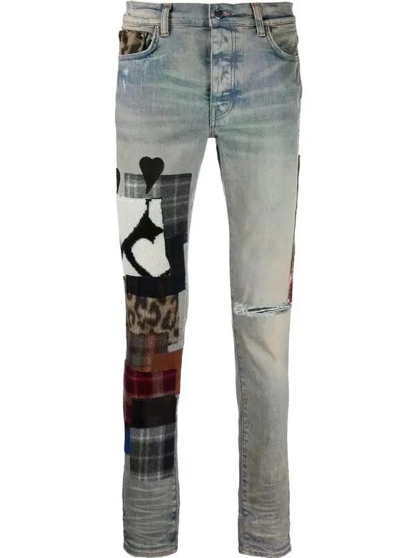 Amiri Patchwork Detail Denim Jeans - Blue
