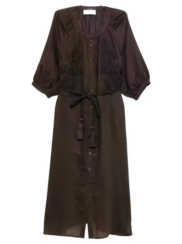 ERMANNO FIRENZE Embroidered Midi Dress - Brown