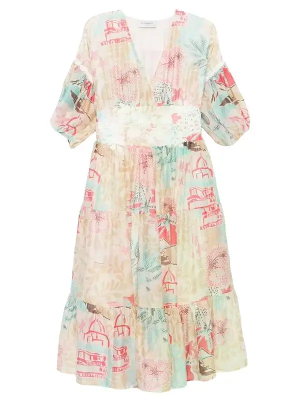 ERMANNO FIRENZE Floral-print Midi Dress - Neutrals