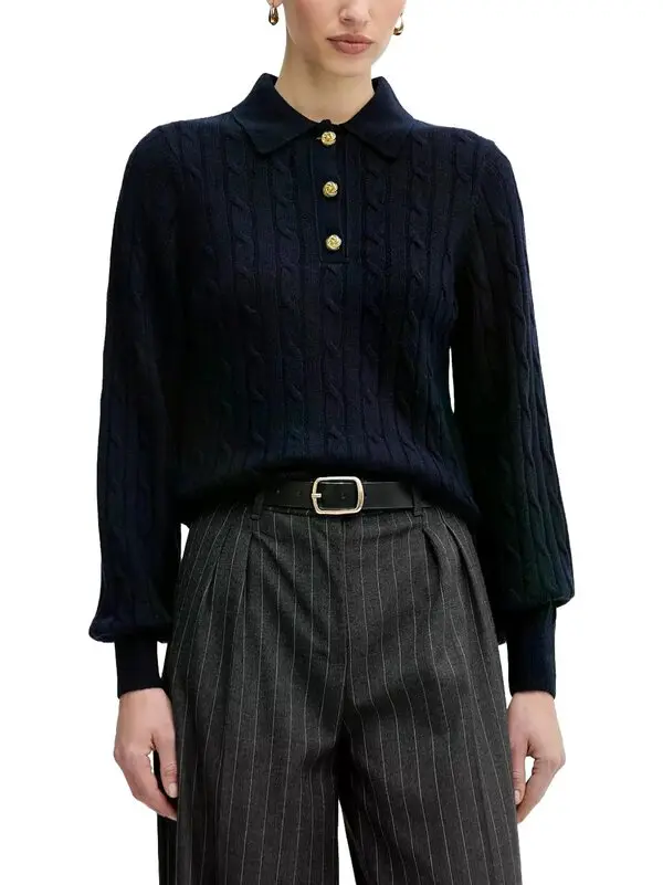 Barbour Cable Knit Polo Top - Blue