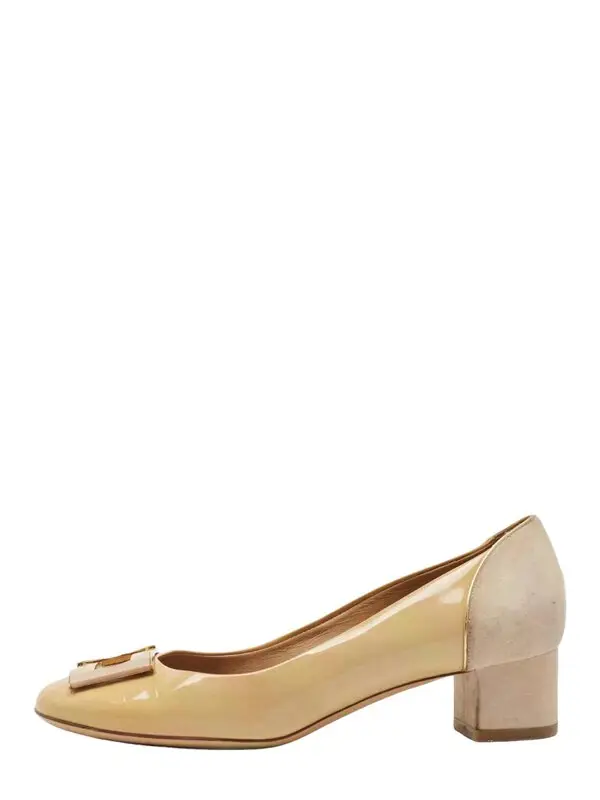 FERRAGAMO Patent Leather Block Heel Pumps - Neutrals