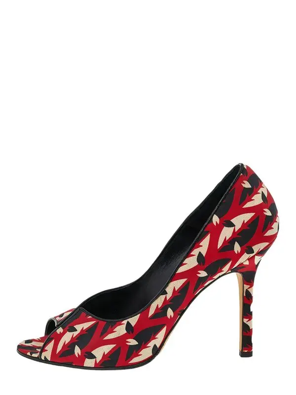 Manolo Blahnik Abstract Pattern Peep-toe Heels - Red