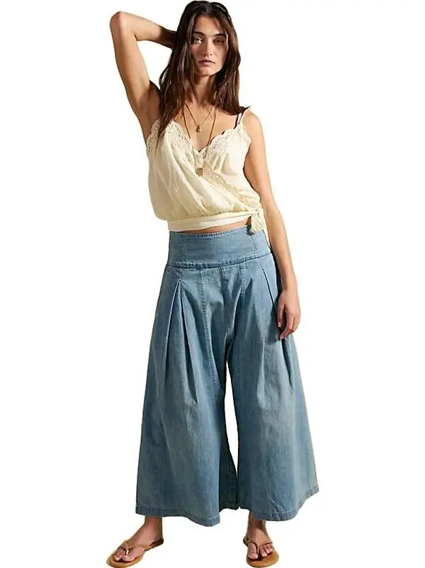 Free People Valencia Denim Harem Pants - Saltwater