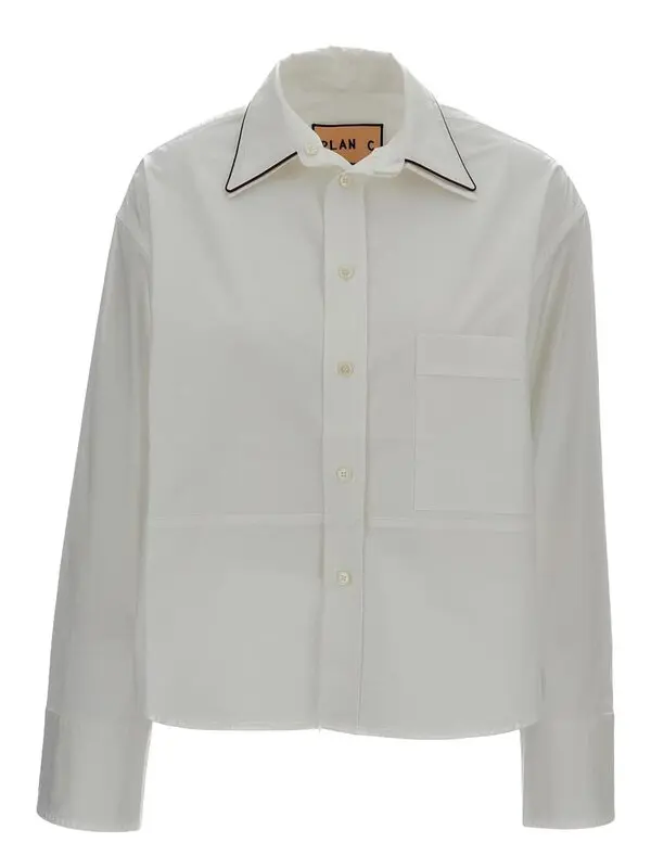 Plan C Boxy Cotton Shirt With Contrasting Trims - White
