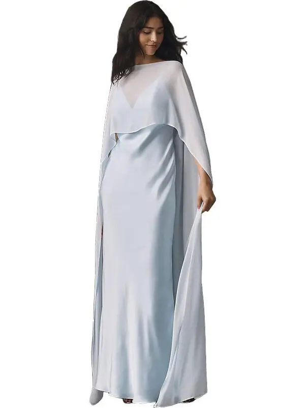 Bhldn Chiffon Cape Maxi Dress - Clouded Sky