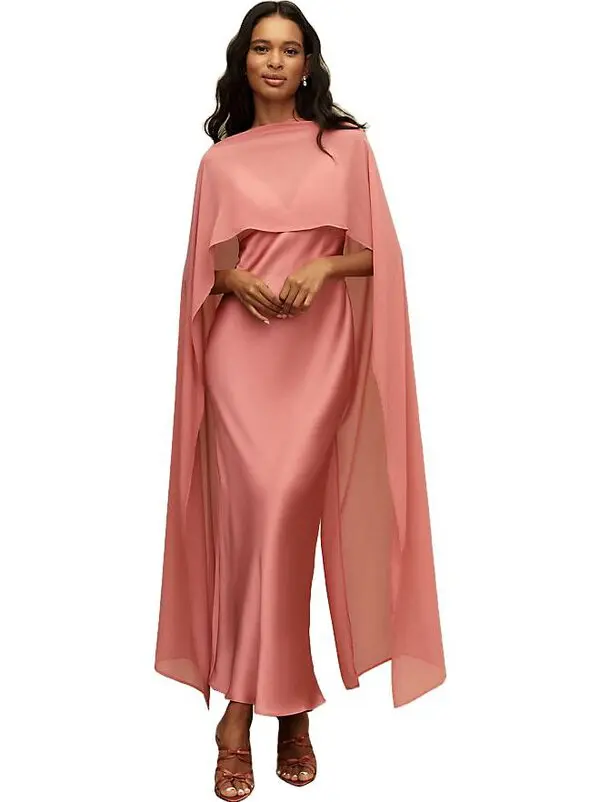 Bhldn Chiffon Cape Maxi Dress - Rose