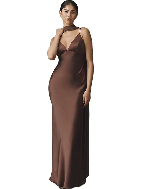 Bhldn Chiffon Cape Maxi Dress - Sable