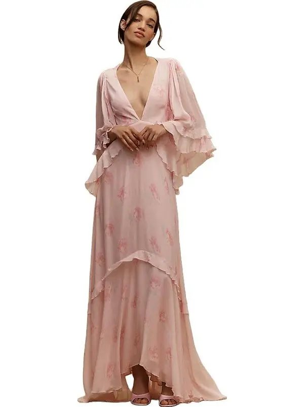 LoveShackFancy Brinley Ruffle-sleeve Gown - Pink Floral