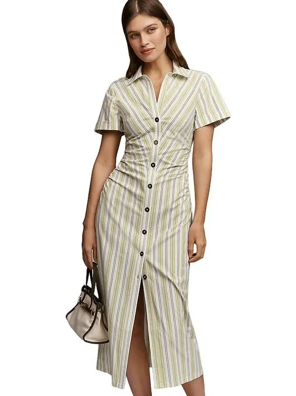 PILCRO The Greer Midi Shirt Dress - Green Stripe