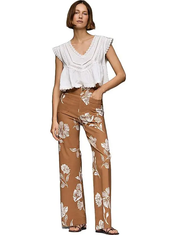 THE COLETTE COLLECTION BY MAEVE The Colette Full-length High-rise Wide-leg Pants - Brown Floral